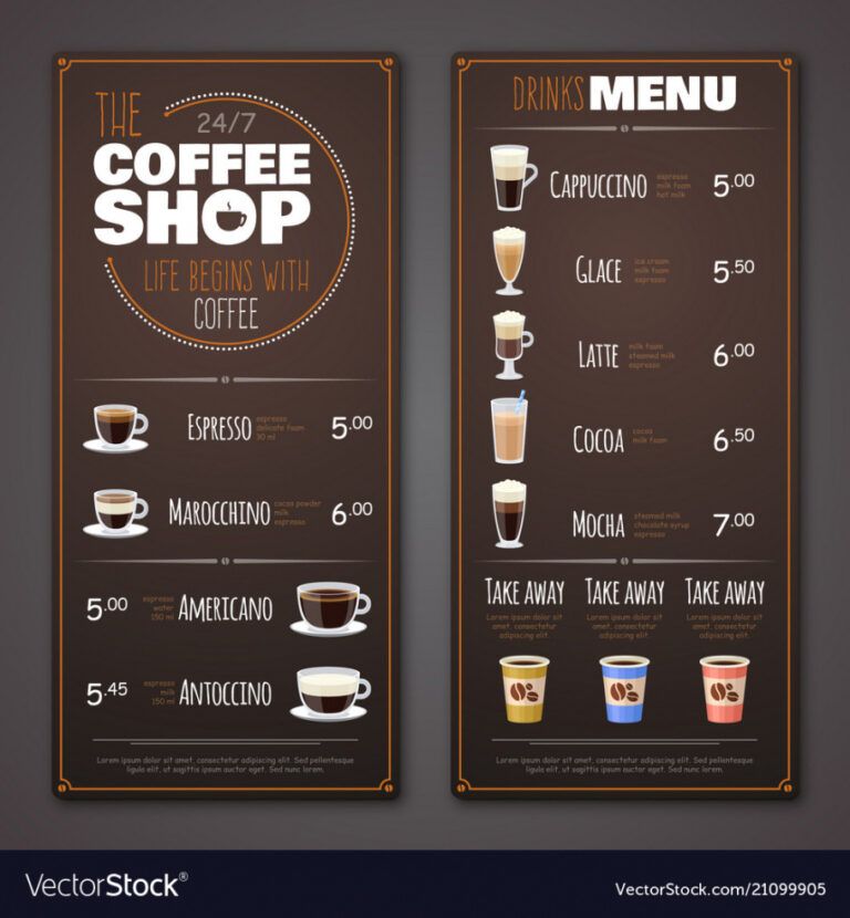 Printable Coffee Shop Menu Design Template Royalty Free Vector Image ...