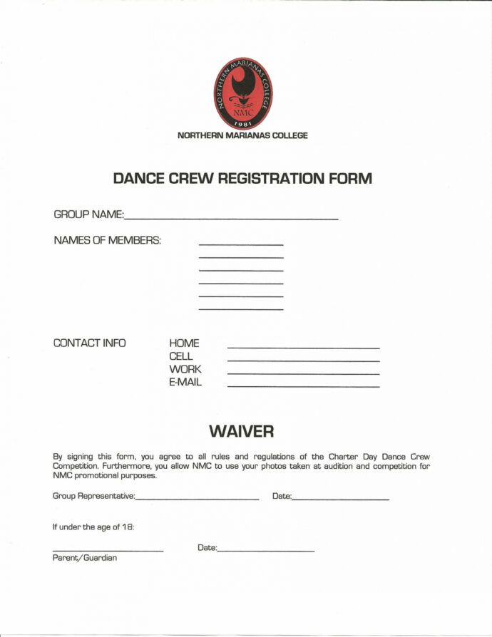 Printable Free 12 Dance Registration Forms In Pdf Pdf Ms Word Excel ...