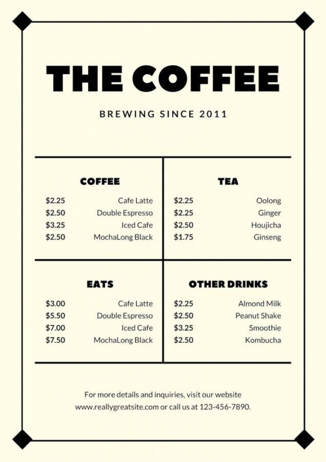 Sample 60 Best Menu Templates For Restaurants & Coffee Shops Coffee ...