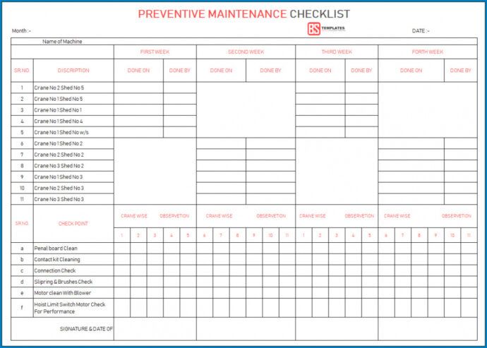 Sample √ Free Printable Preventative Maintenance Checklist Preventive ...