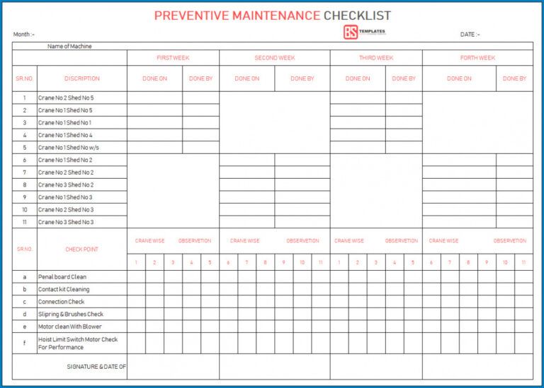 Sample √ Free Printable Preventative Maintenance Checklist Preventive ...