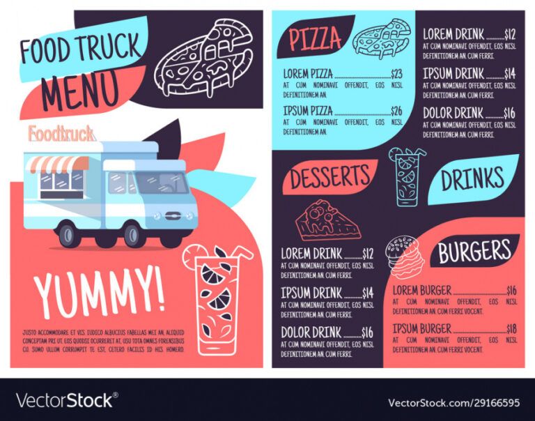 Sample Food Truck Menu Template Print Design With Flat Vector Image ...