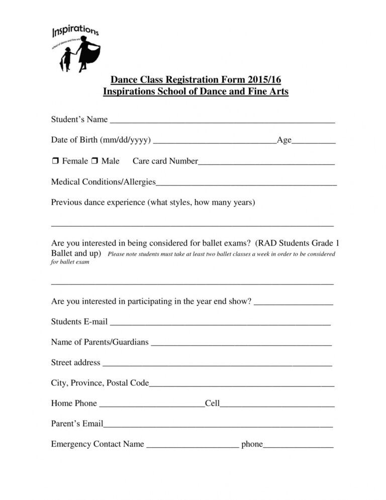 Sample Free 12 Dance Registration Forms In Pdf Pdf Ms Word Excel Talent ...