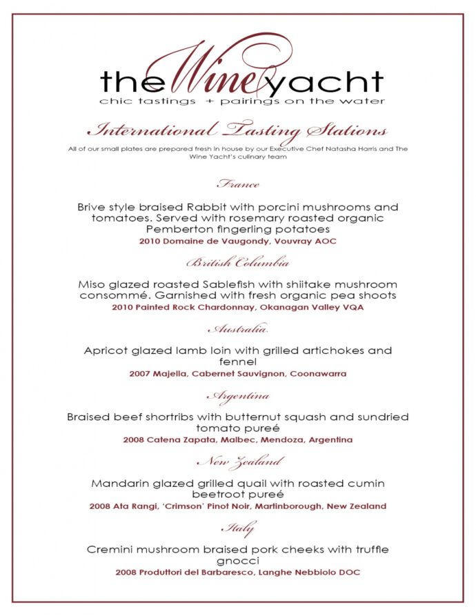 The Wine Yacht ~ Official Launch Tasting Menu Wine Pairing Menu ...
