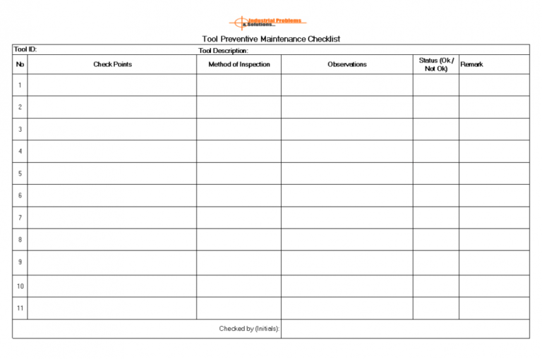 Tool Preventive Maintenance Checklist Format Preventive Maintenance ...