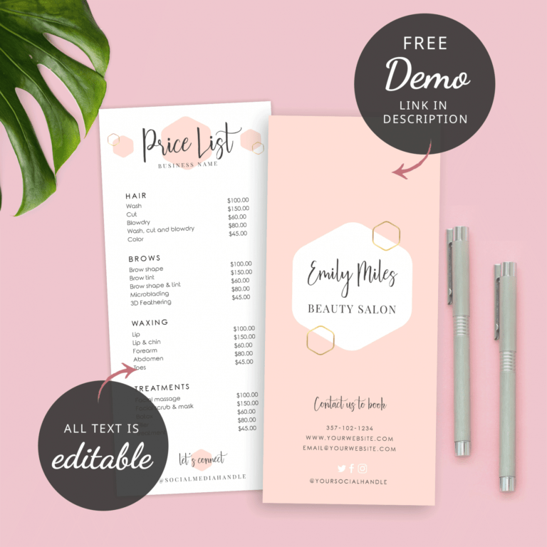 Costum Hair Salon Menu Template Excel Sample Minasinternational