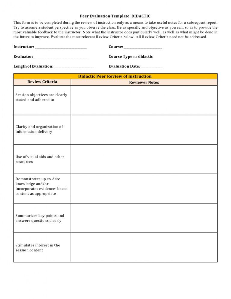 Editable Peer Feedback Form Template Example | Minasinternational