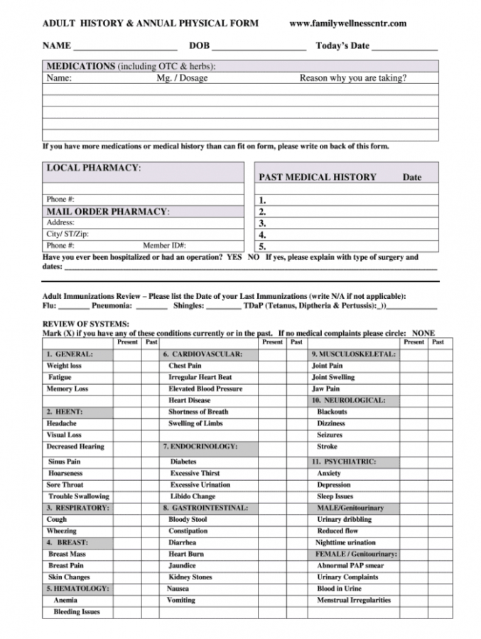 Free Adult Physical Form Fill Online Printable Fillable Employee ...