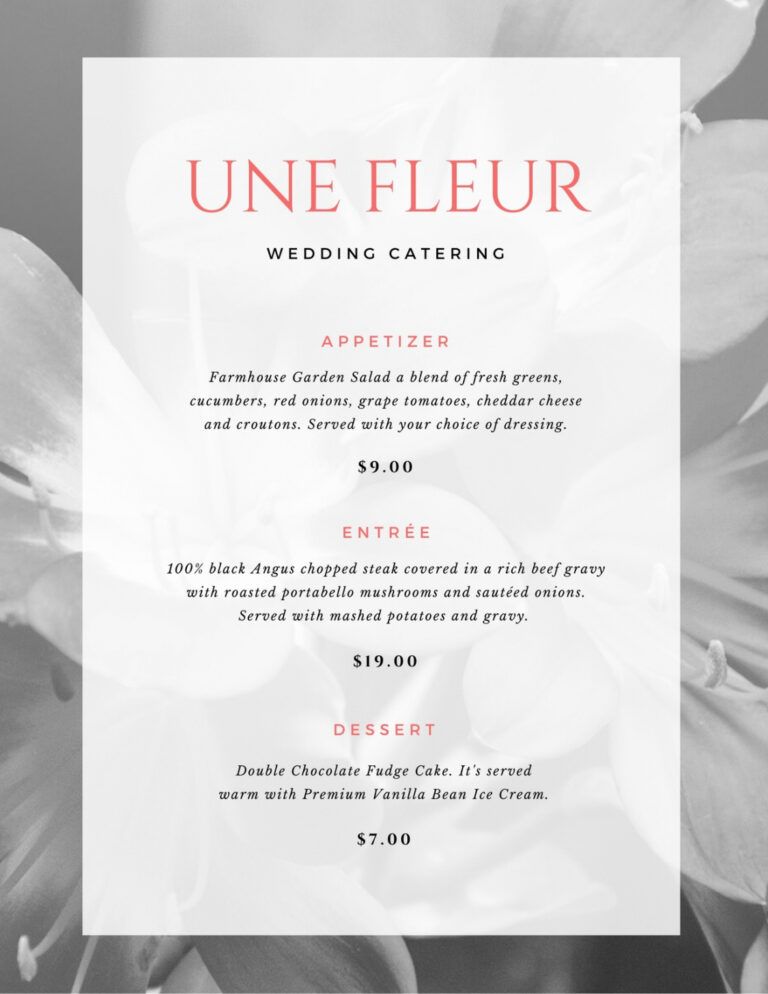 Free Formal Wedding Menu Template Example | Minasinternational