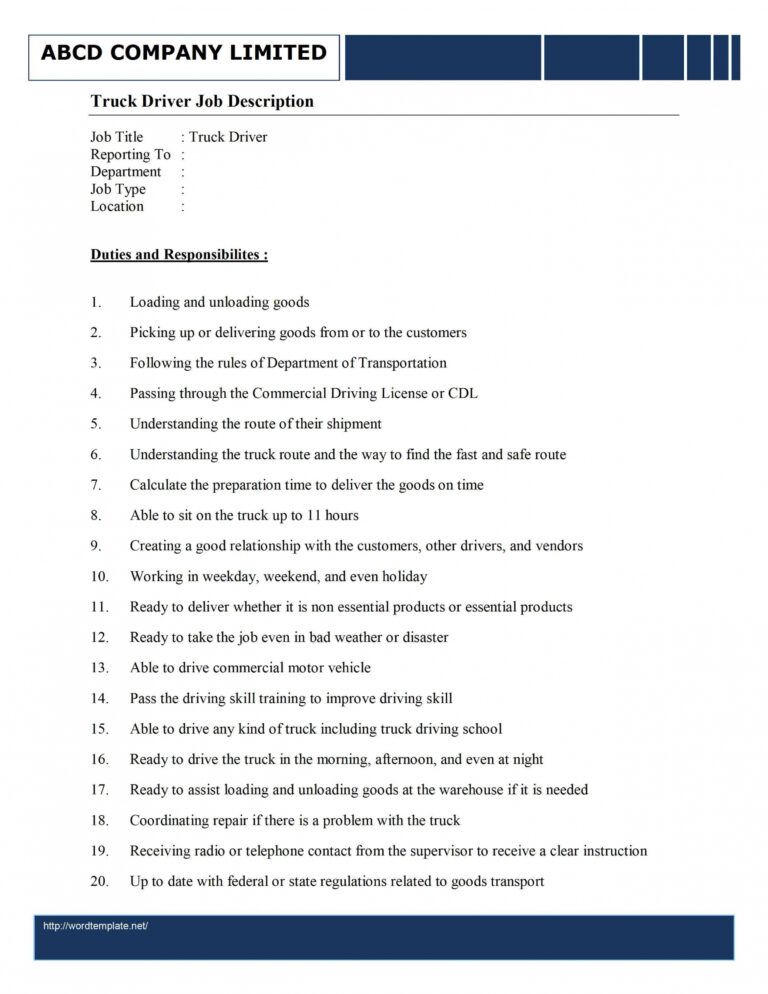 Free Truck Driver Employment Application Form Template Word ...