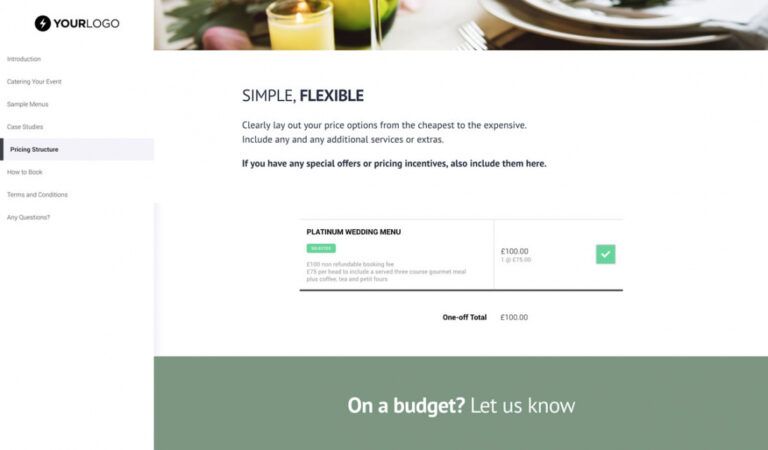 Printable Catering Menu Proposal Template Example | Minasinternational