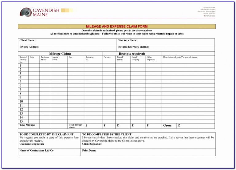 Mileage Claim Form Template