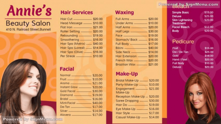 Beauty Salon Menu Template