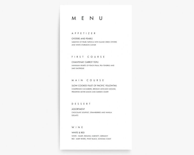 Free One Page Menu Template Sample | Minasinternational