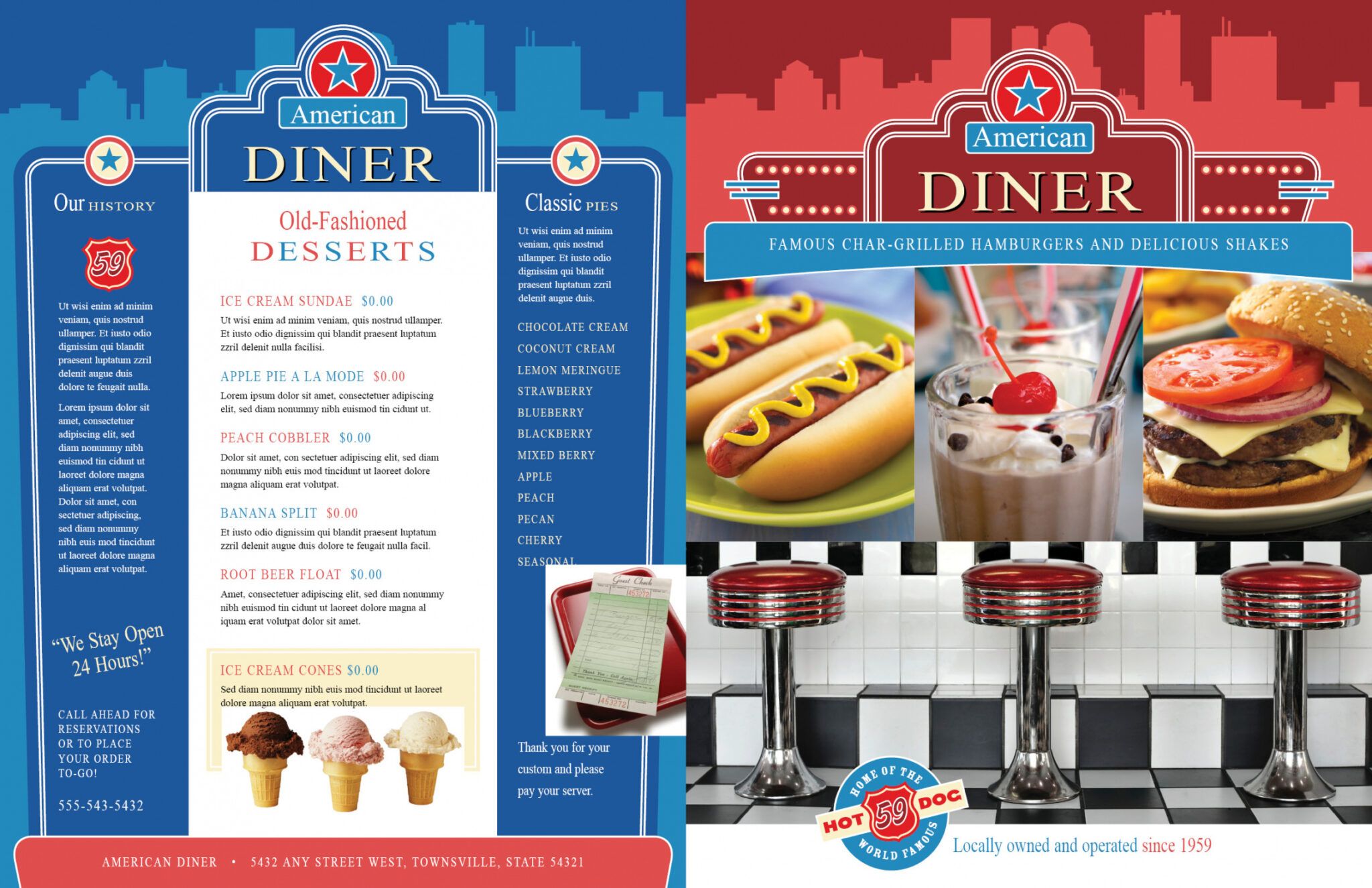 Costum American Diner Menu Template Excel Sample | Minasinternational