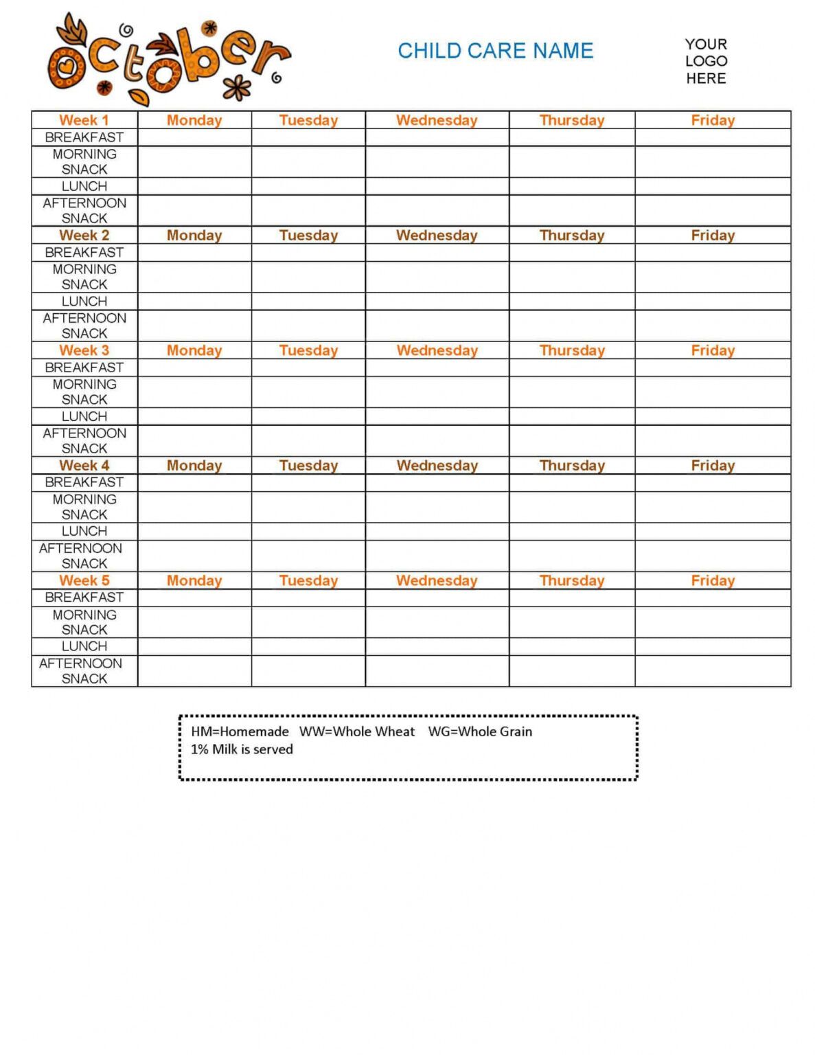 Care Home Menu Template