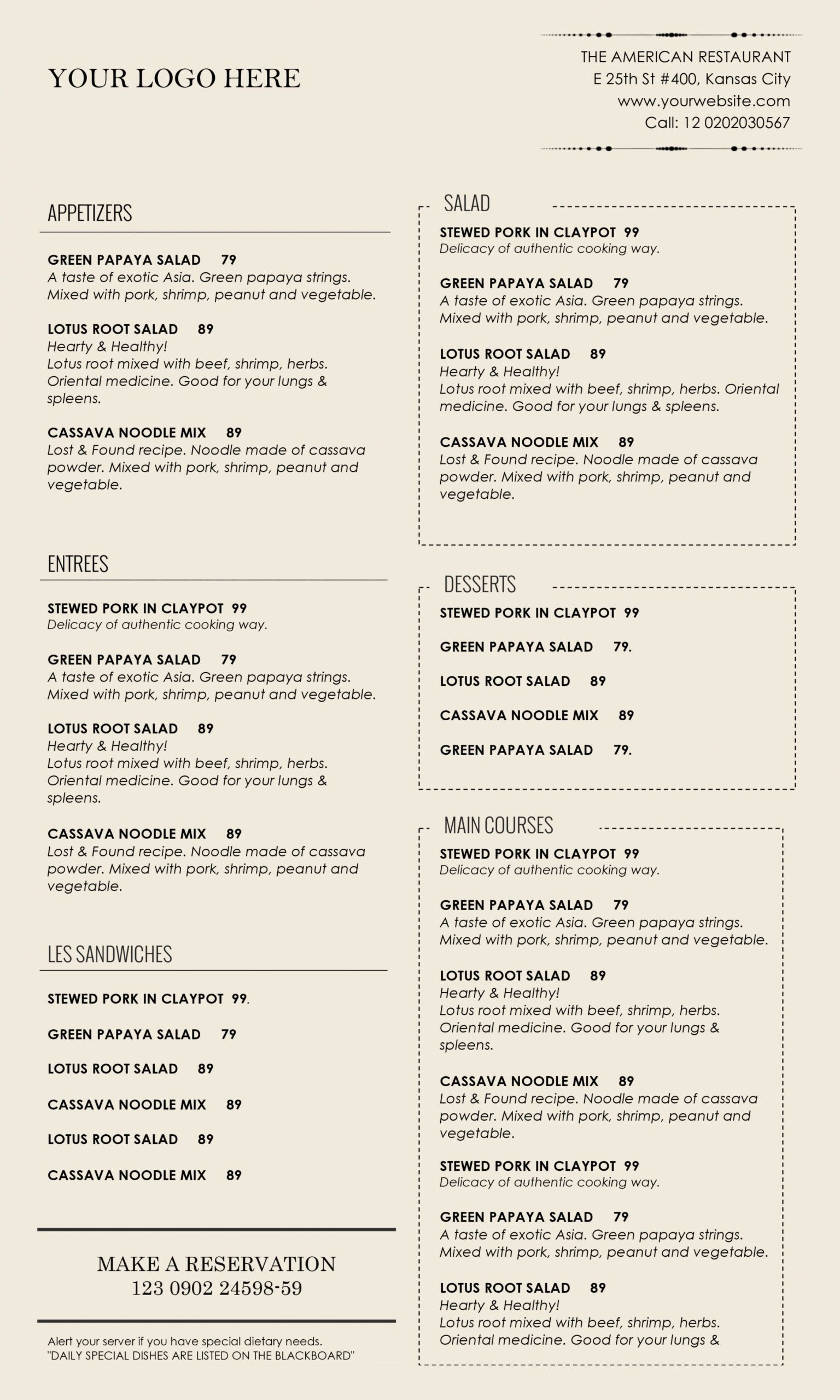 Family Restaurant Menu Template