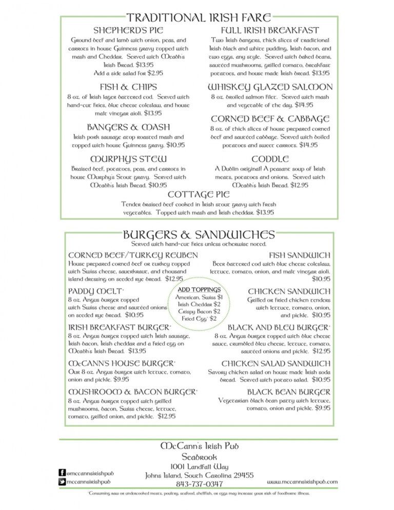 Irish Pub Menu Template Word Example | Minasinternational