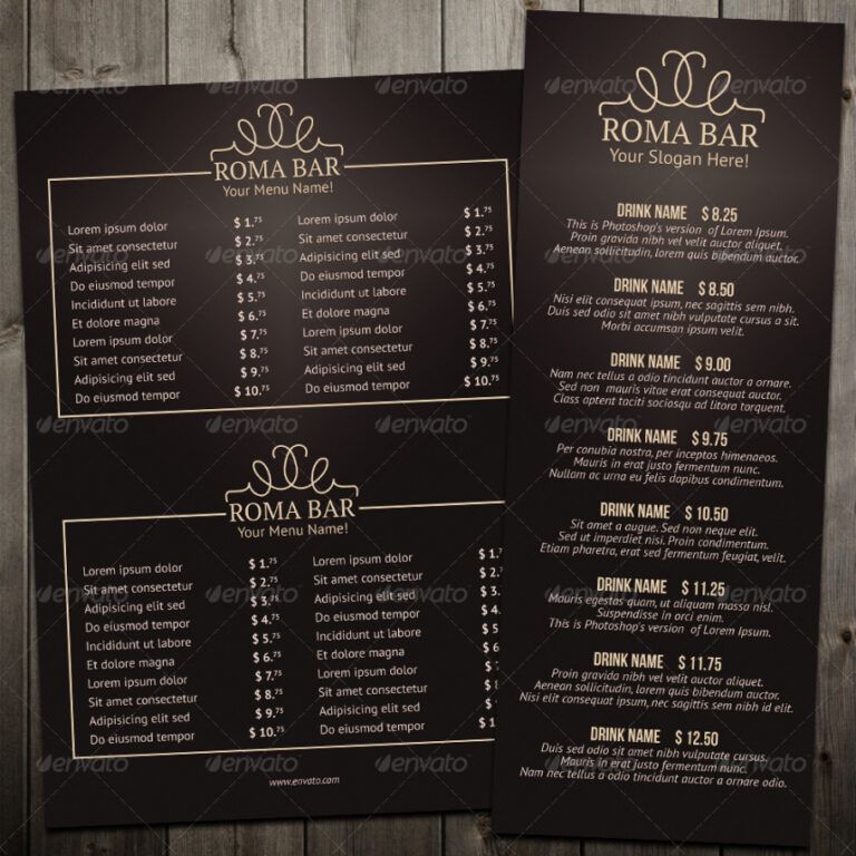 Printable Bar Food Menu Template Doc | Minasinternational