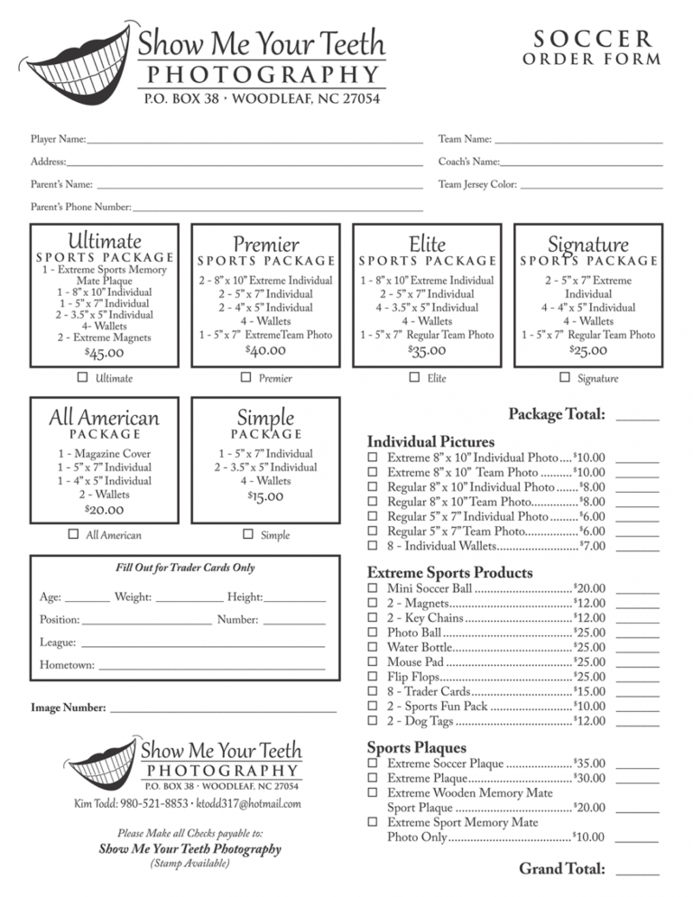 Printable Sports Photography Order Form Template Word | Minasinternational