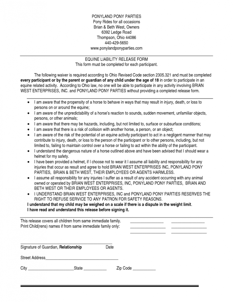 Costum Printable Fitness Waiver And Release Form Template PDF Sample ...