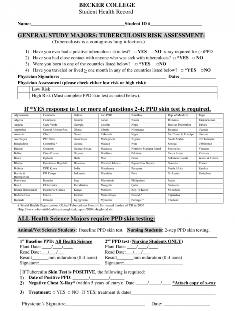 Professional Tb Skin Test Form Template Excel Sample | Minasinternational