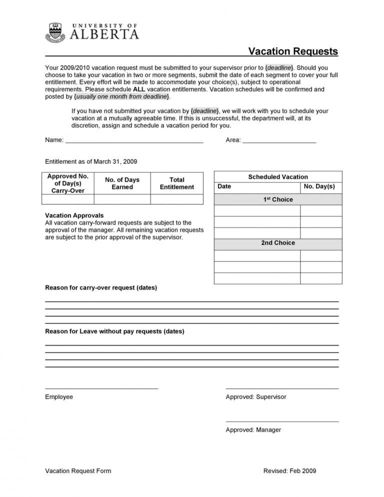 Vacation Time Off Request Form Template Excel Example | Minasinternational