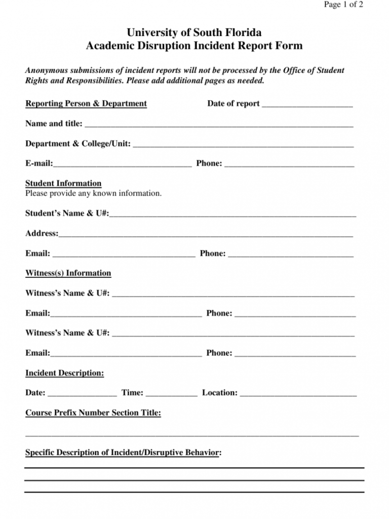 Costum Student Incident Report Form Template Doc | Minasinternational