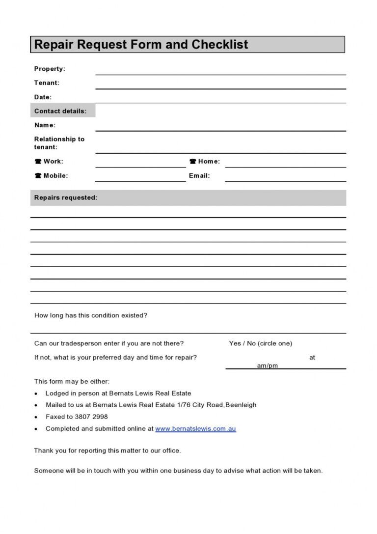 Free Apartment Tenant Maintenance Request Form Template Excel ...