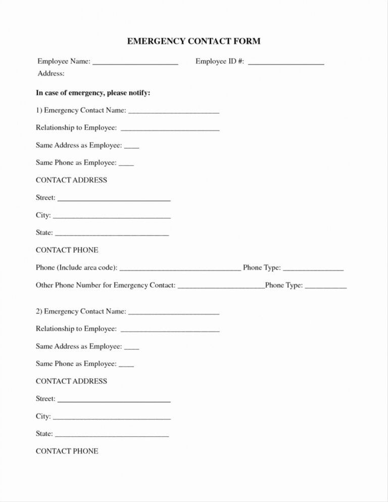 Printable Employer Emergency Contact Form Template PDF Sample ...