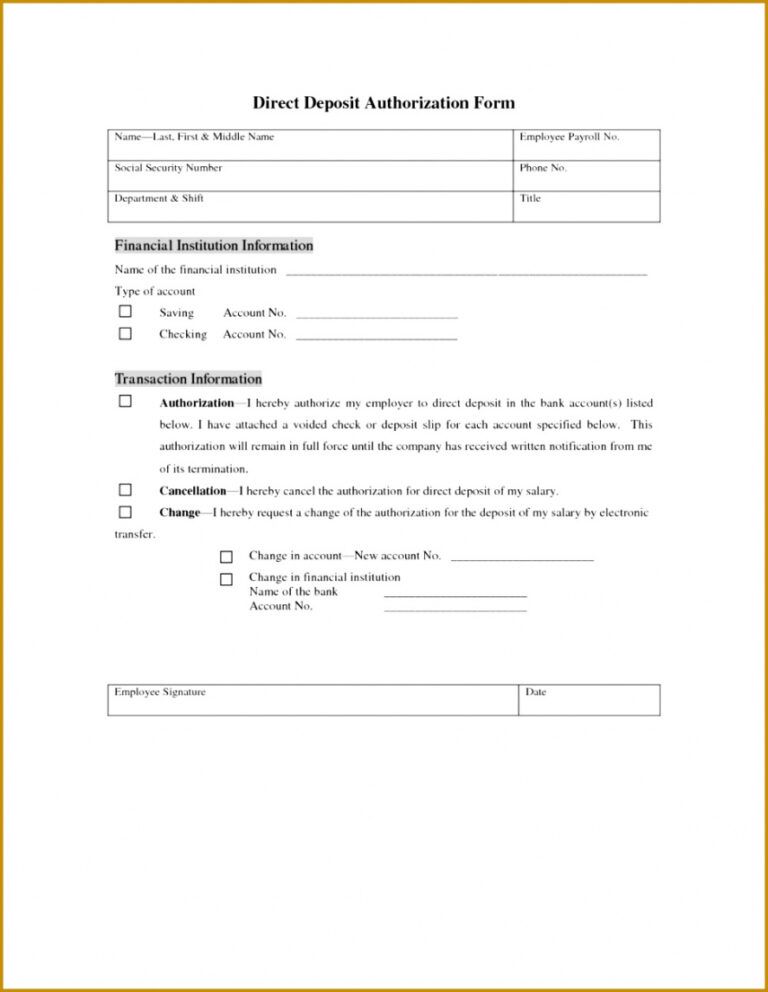 Professional Direct Deposit Payroll Form Template Word Sample ...