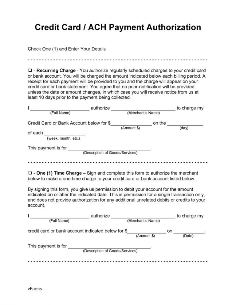 Credit Card Payment Authorization Form Template Doc Example ...