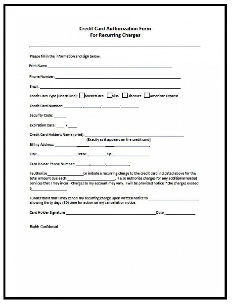 Credit Card Payment Authorization Form Template