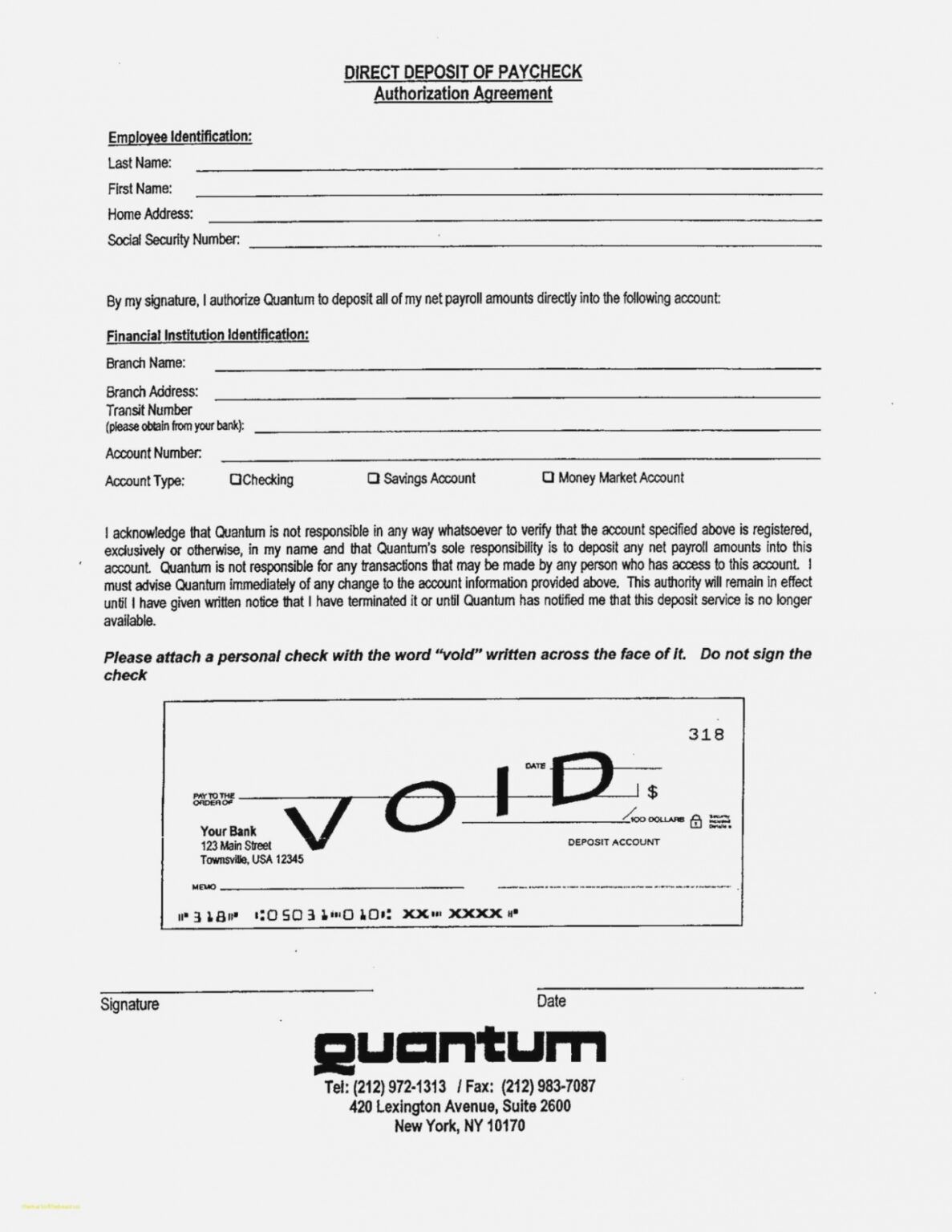 Editable Employer Direct Deposit Form Template Example | Minasinternational