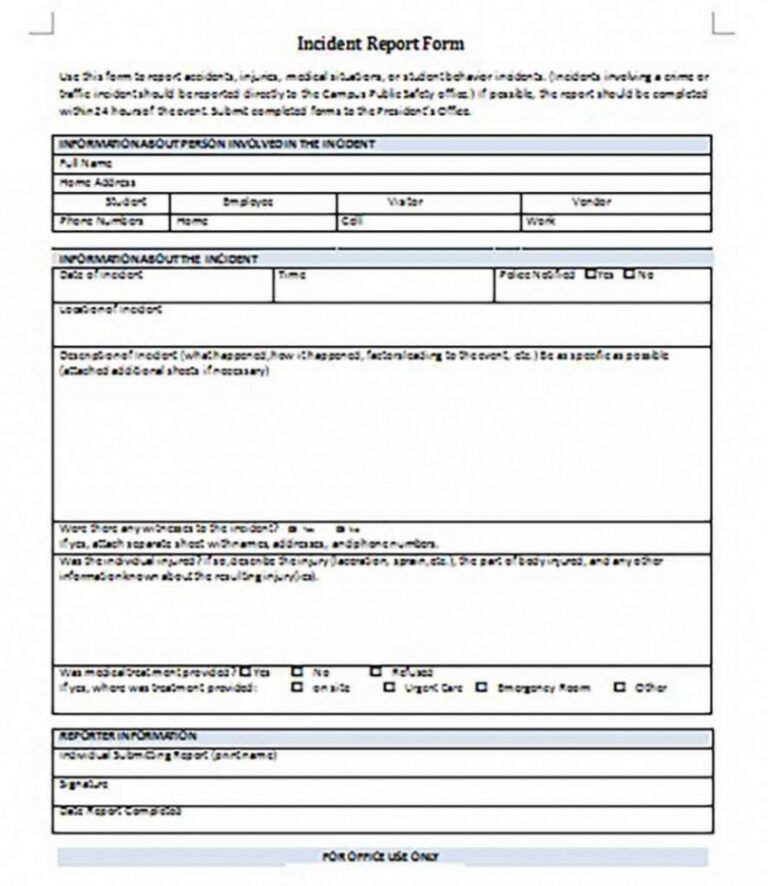 Printable Critical Incident Report Form Template PDF Sample ...