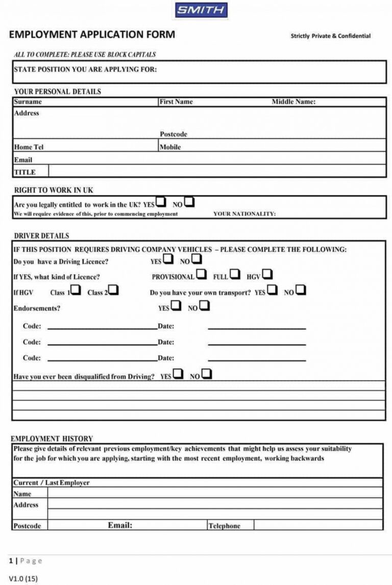 Printable Job Application Form With Availability Template Excel ...