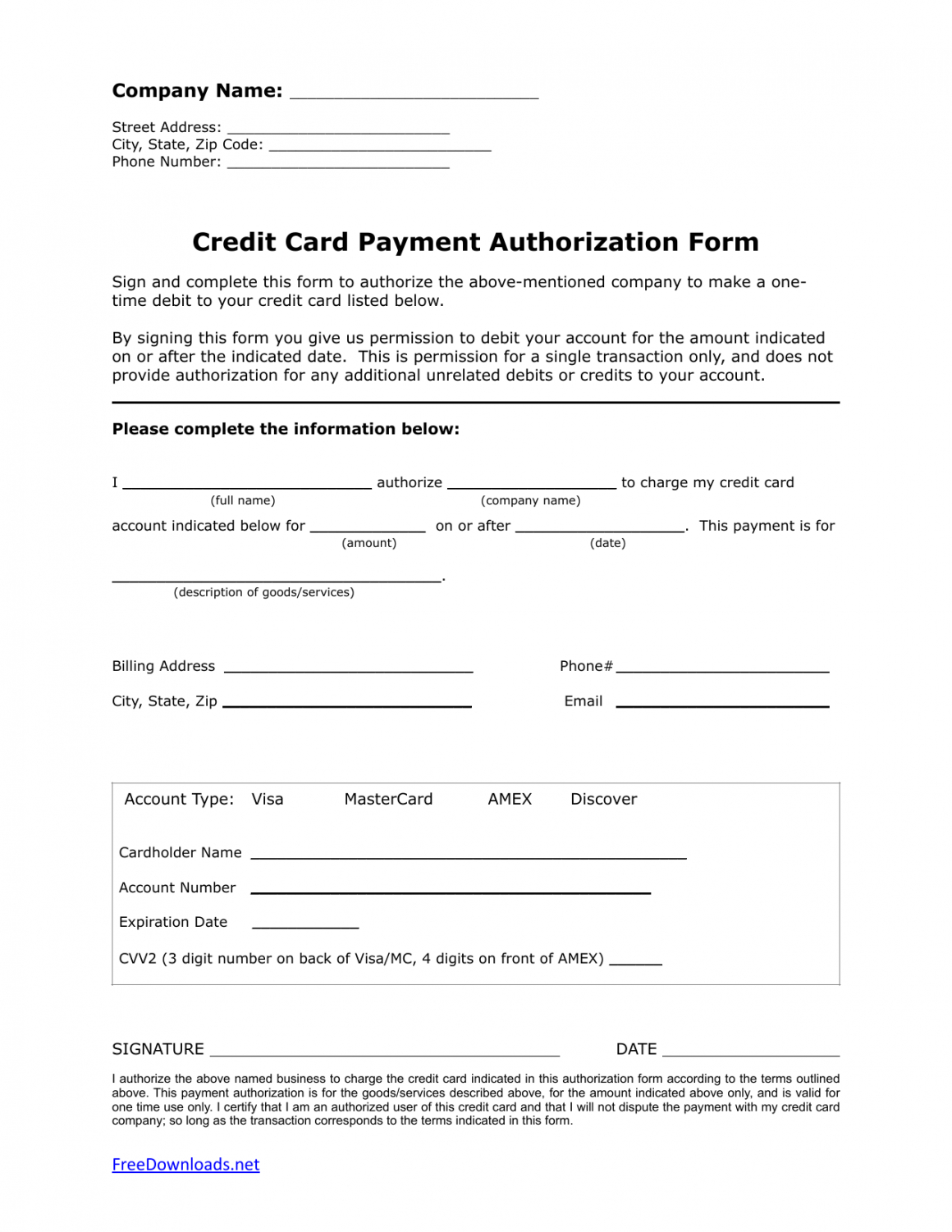 Template For Credit Card Authorization Form Doc Example