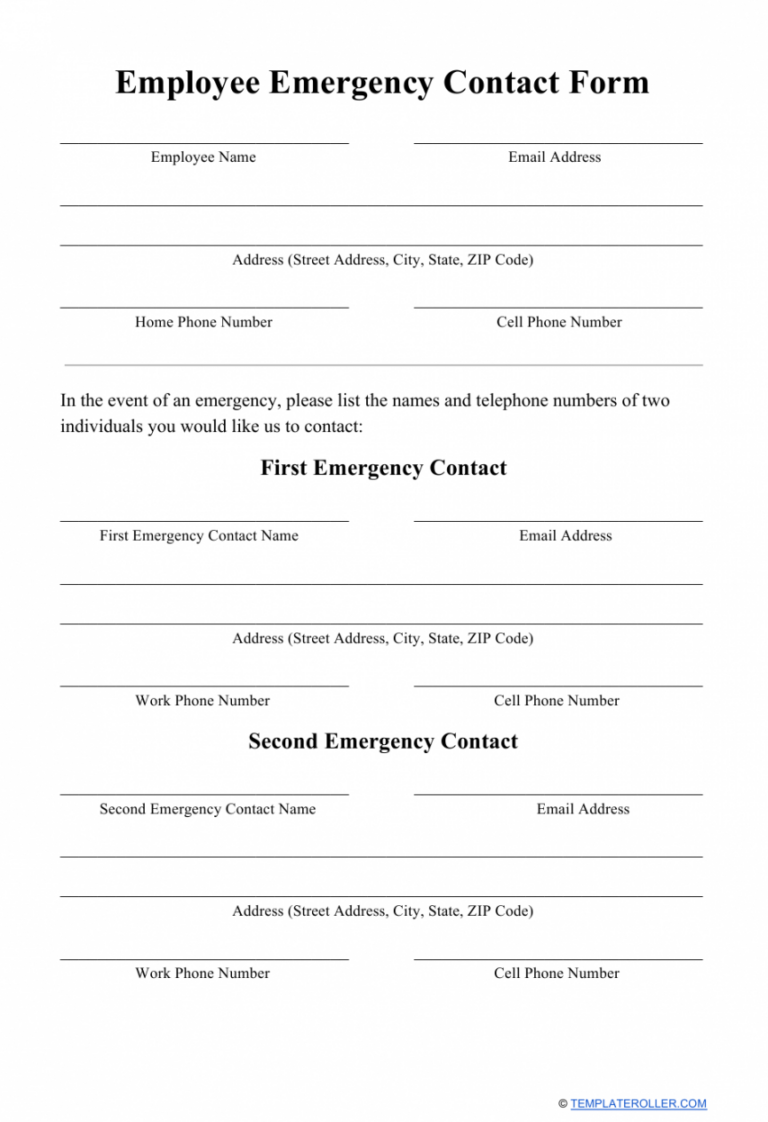 Best Printable Emergency Contact Form Template PDF Sample ...