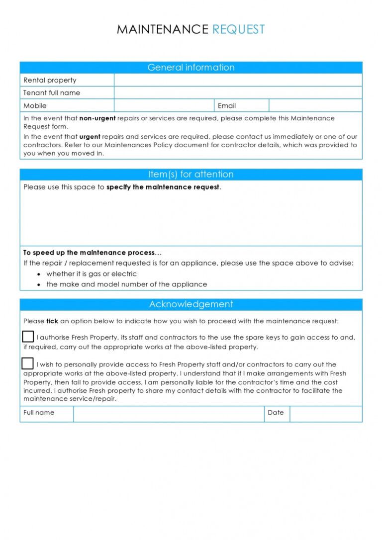 Best Tenant Maintenance Request Form Template PDF Sample ...