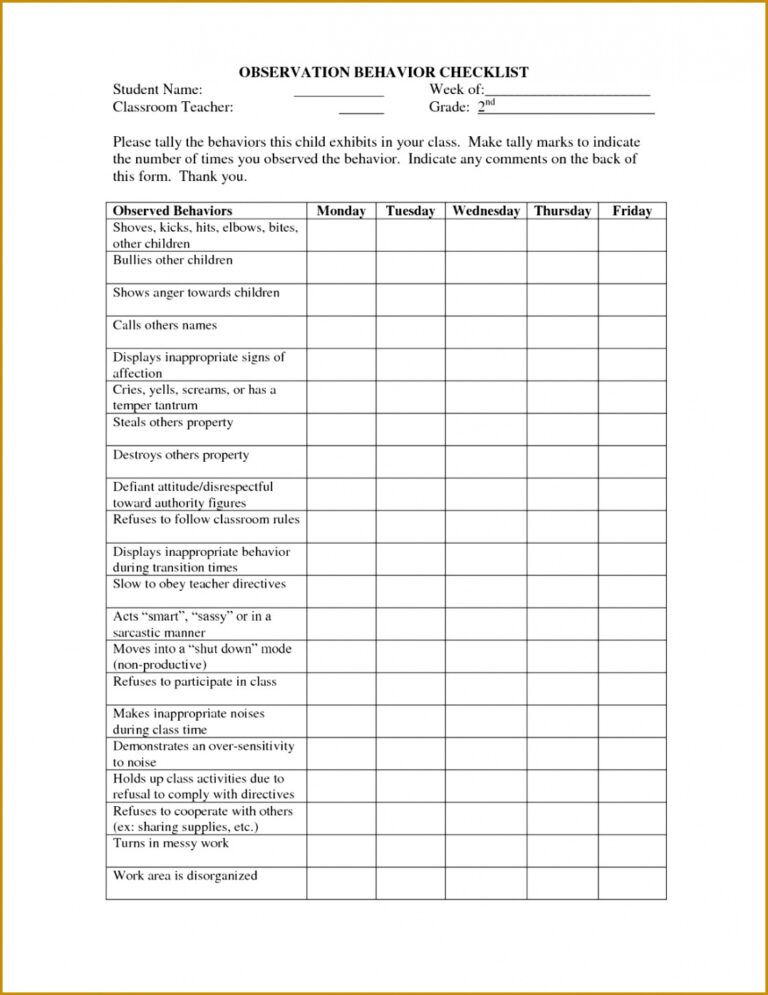 Editable Teaching Observation Form Template Word Sample ...