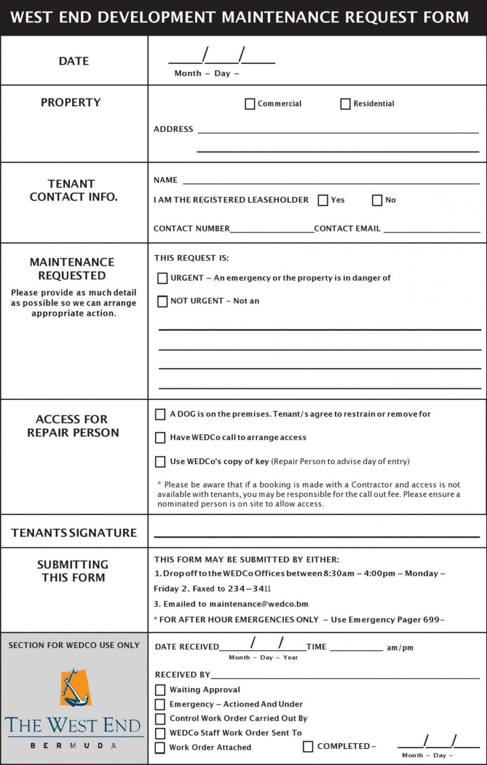 Editable Tenant Maintenance Request Form Template Doc Example ...