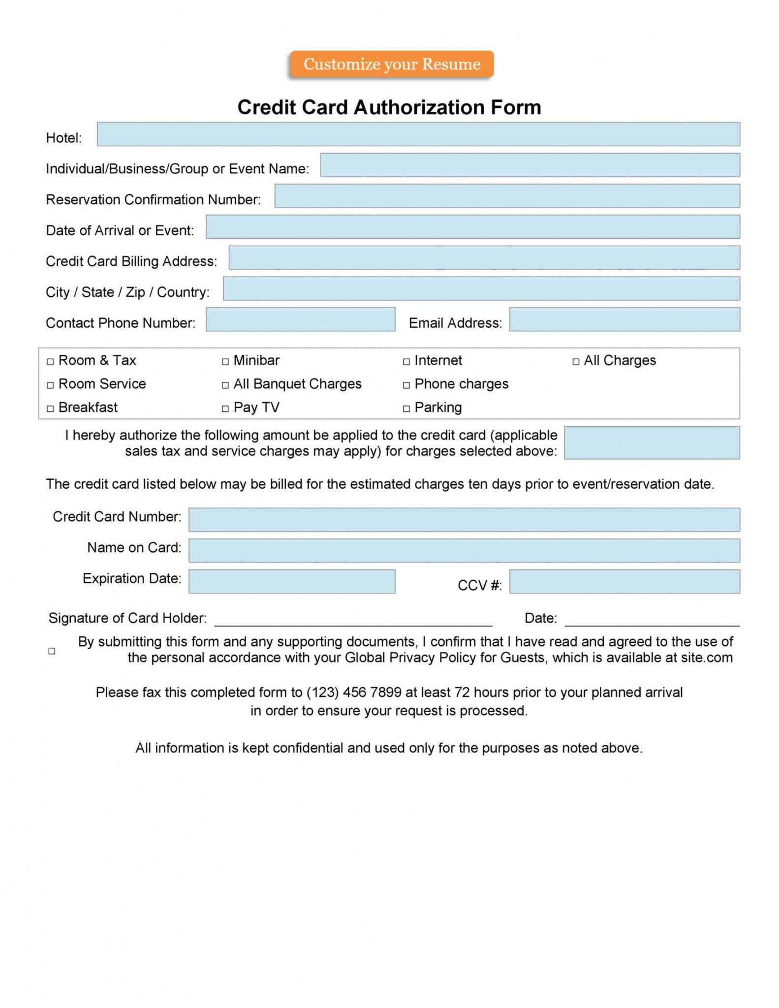Business Credit Card Purchase Authorization Form Template