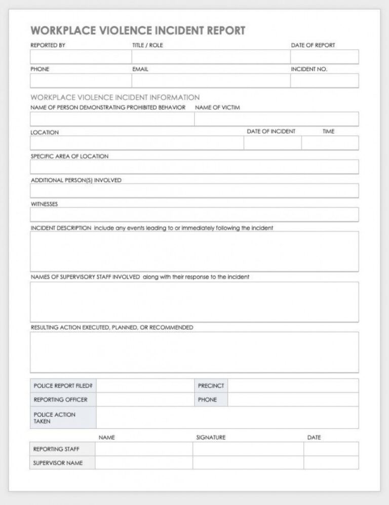 Printable Accident Incident Report Form Template PDF Example ...