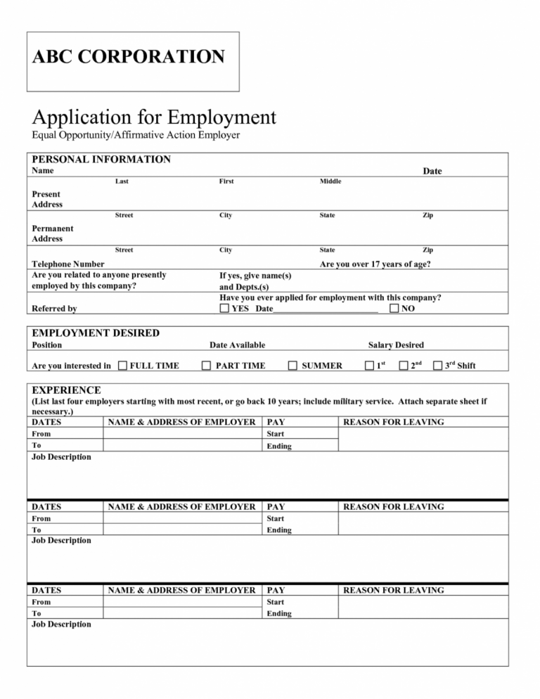 Sample Job Application Form Template Doc Sample | Minasinternational