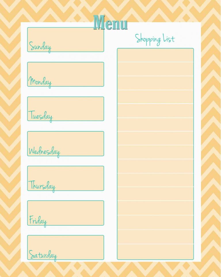 Family Weekly Menu Planner Template