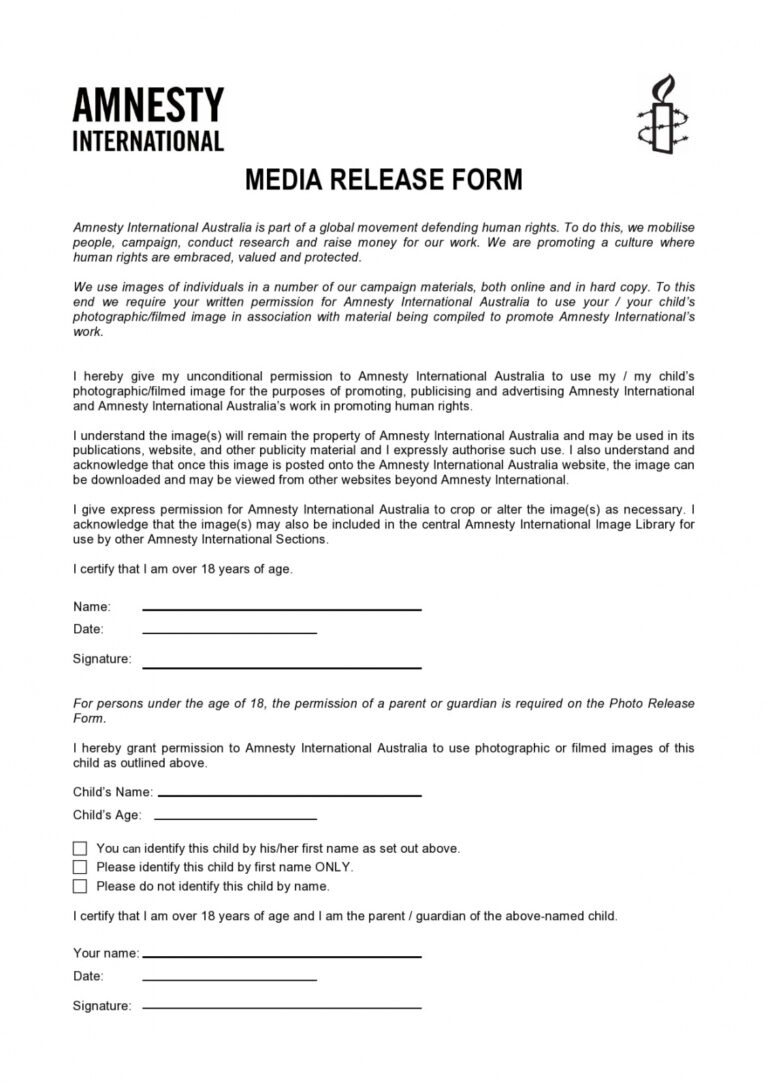 Social Media Photo Release Form Template