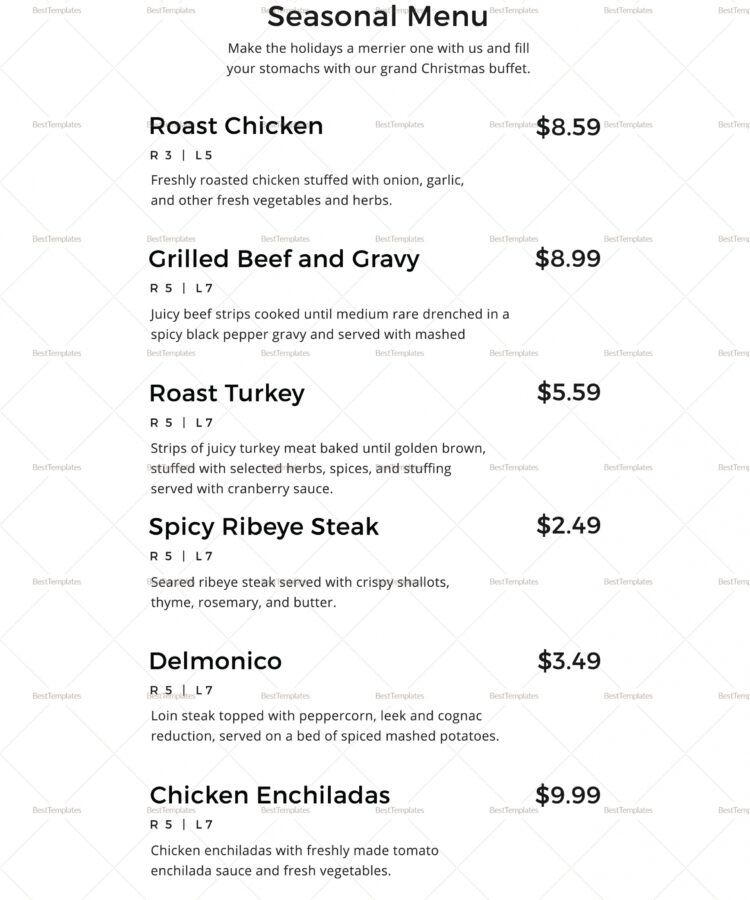 Family Restaurant Menu Template