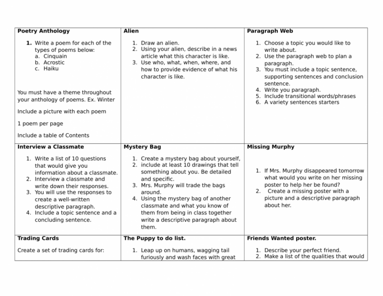 Editable Math Menu Choice Board Template Word Example Minasinternational
