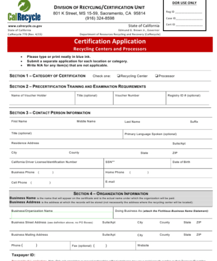 General Job Application Form Template