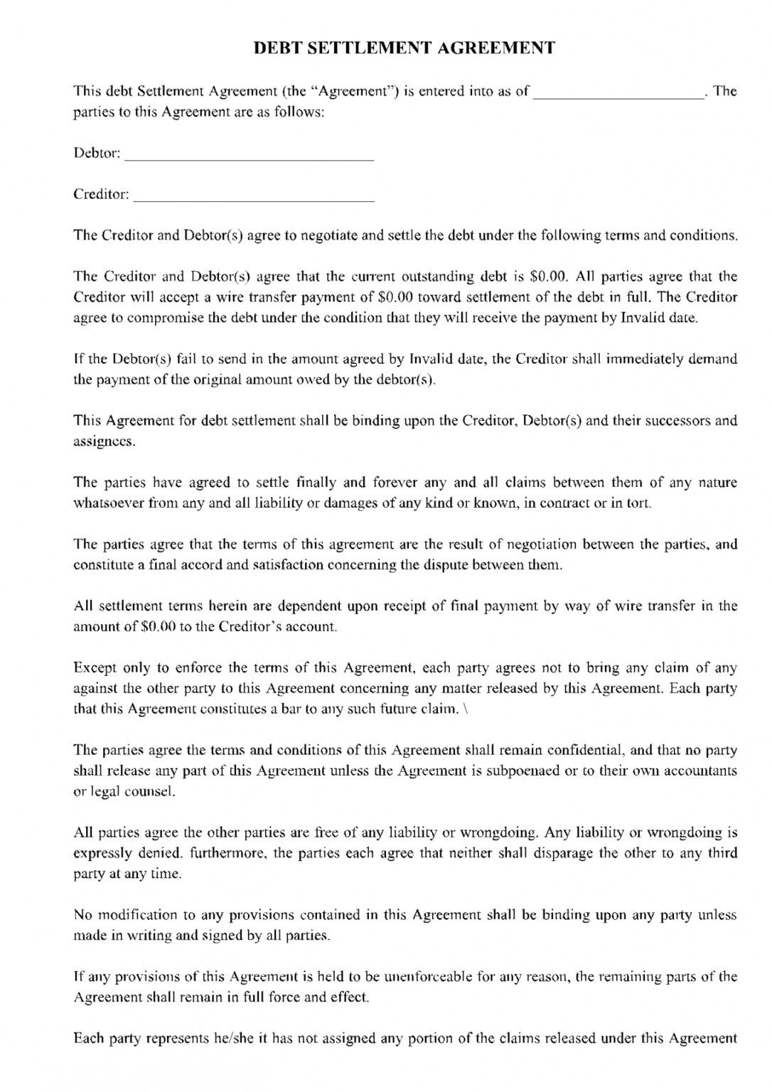 Payment Simple Settlement Agreement Template